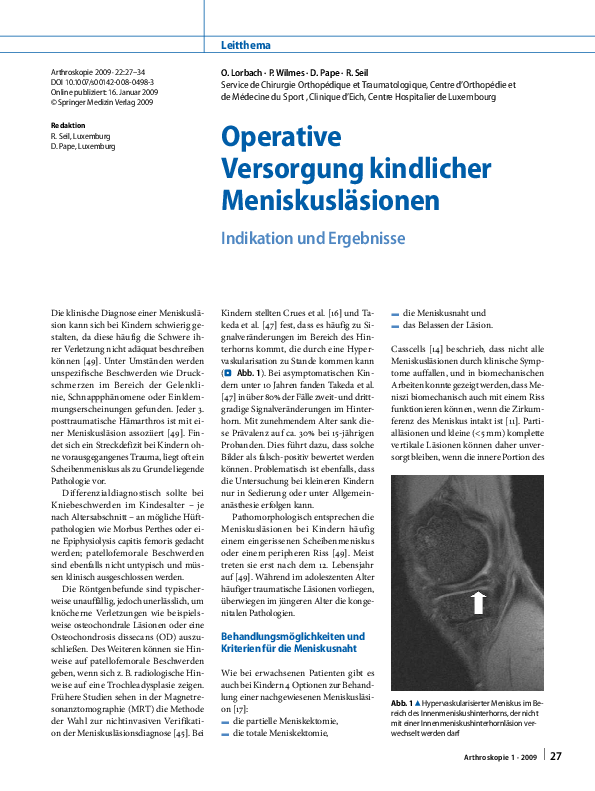 (PDF) Operative Versorgung kindlicher Meniskusläsionen