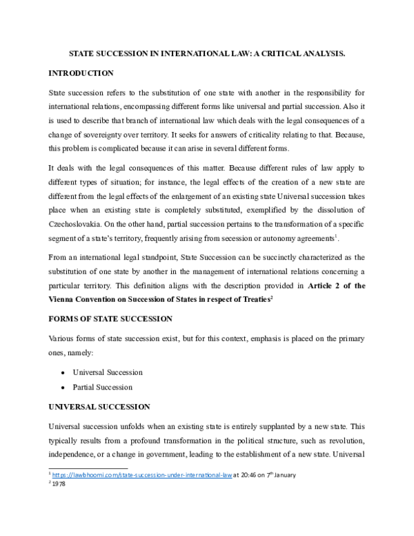 (DOC) State Succession in International Law, A Critical Analysis