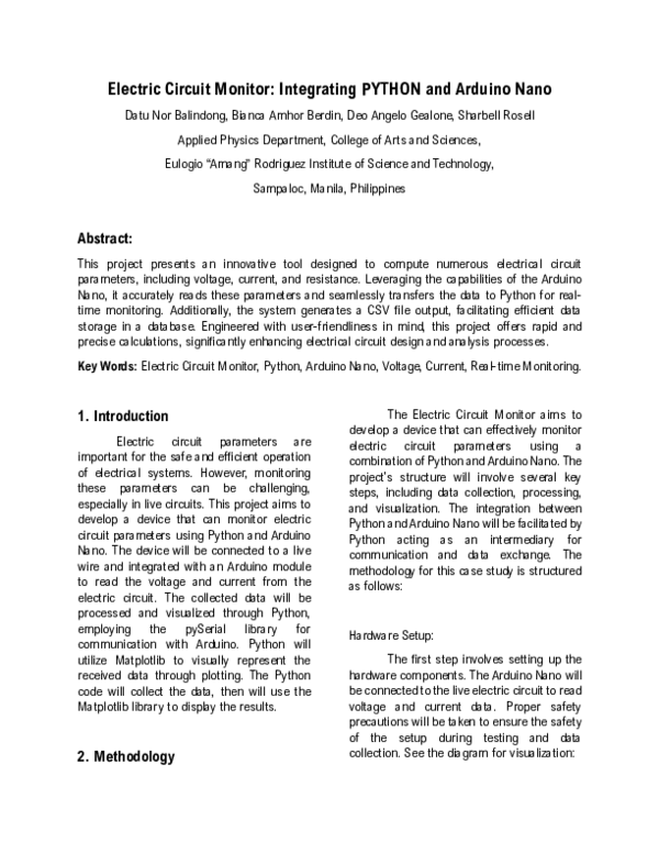 (PDF) Electric Circuit Monitor: Integrating PYTHON and Arduino Nano