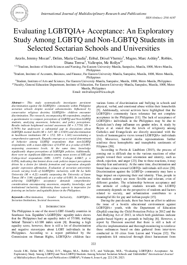 (PDF) Evaluating LGBTQIA+ Acceptance: An Exploratory Study Among LGBTQ ...