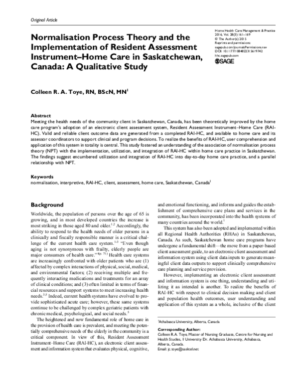 (PDF) Normalisation Process Theory and the Implementation of Resident Assessment Instrument–Home ...