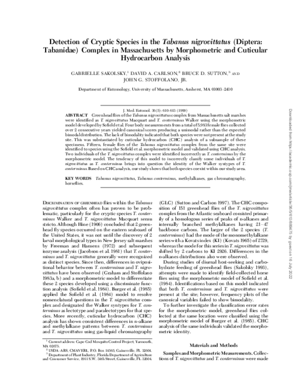 (PDF) Detection of Cryptic Species in theTabanus nigrovittatus(Diptera ...