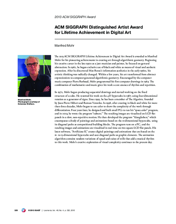 (PDF) ACM SIGGRAPH Distinguished Artist Award for Lifetime Achievement ...