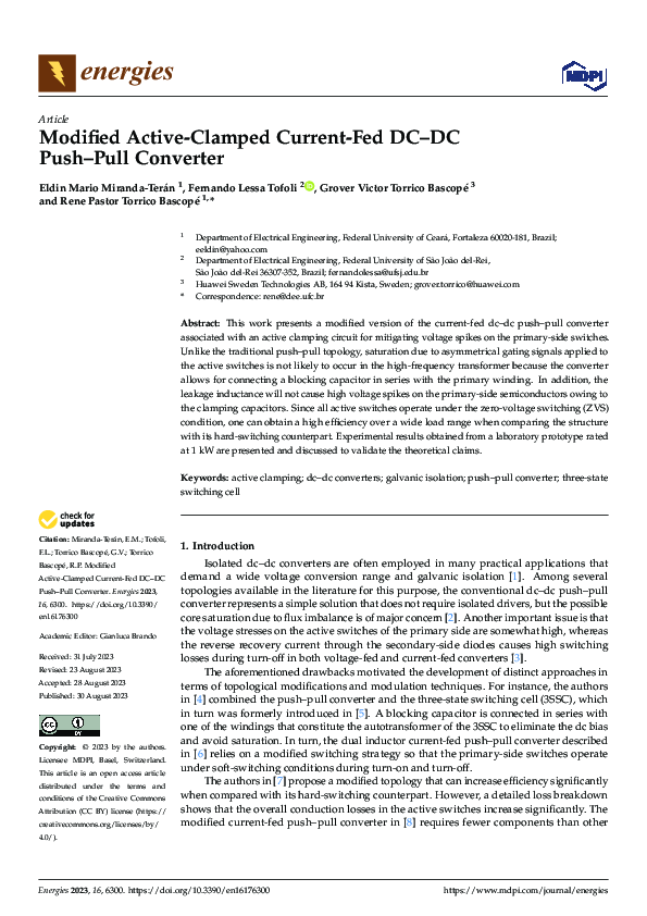 (PDF) Modified Active-Clamped Current-Fed DC–DC Push–Pull Converter