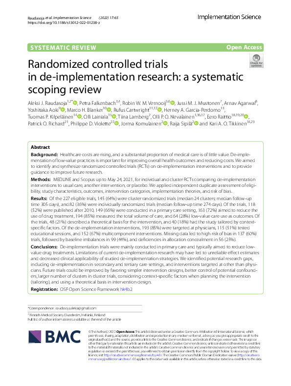 (PDF) Randomized controlled trials in de-implementation research: a systematic scoping review