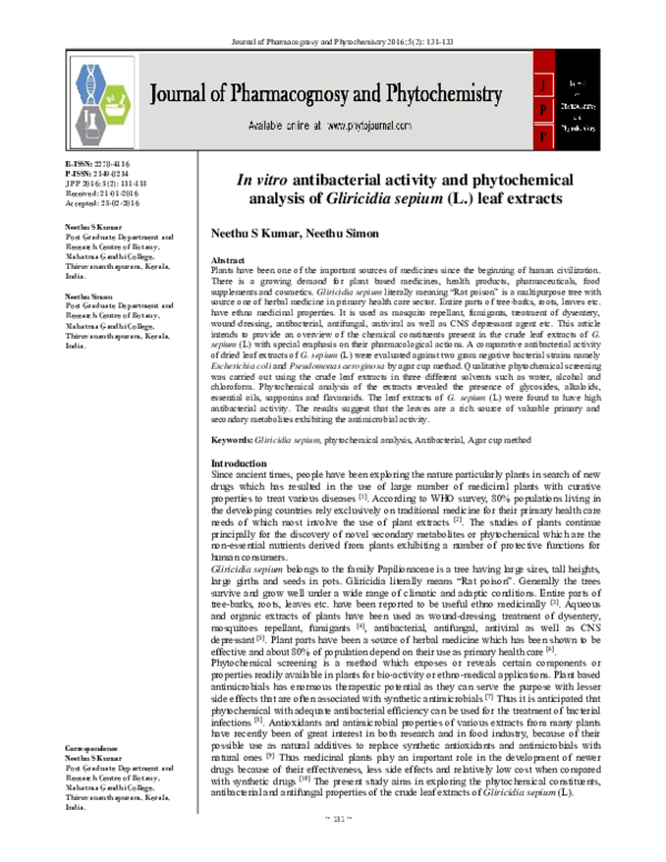 (PDF) In vitro antibacterial activity and phytochemical analysis of Gliricidia sepium (L.) leaf ...