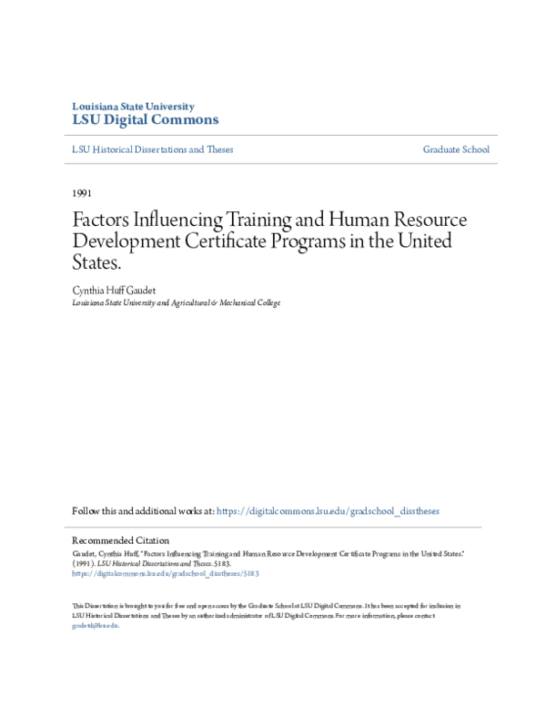 (PDF) Factors Influencing Training and Human Resource Development ...