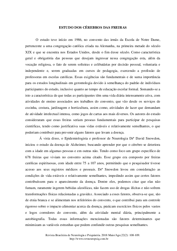 (PDF) Estudo Dos Cérebros Das Freiras