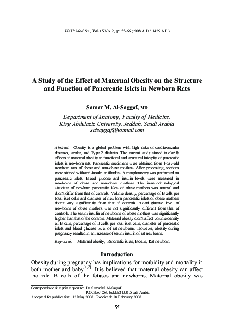 (PDF) A Study of the Effect of Maternal Obesity on the Structure and ...