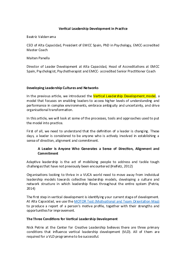 (DOC) Vertical Leadership Development in Practice