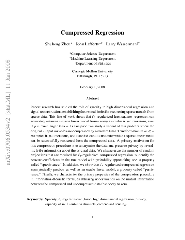 (PDF) Compressed Regression