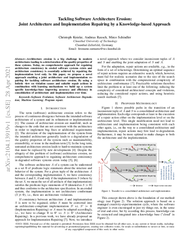 (PDF) Tackling Software Architecture Erosion: Joint Architecture and Implementation Repairing by ...