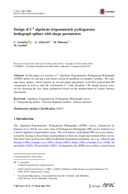 Design of $$C^2$$ C 2 algebraic-trigonometric pythagorean hodograph splines with shape parameters