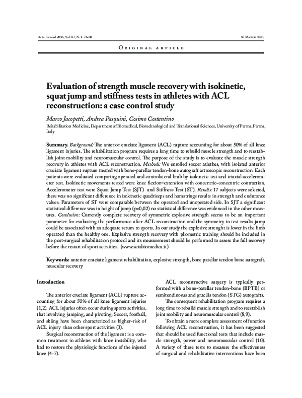(PDF) Evaluation of strength muscle recovery with isokinetic, squat ...
