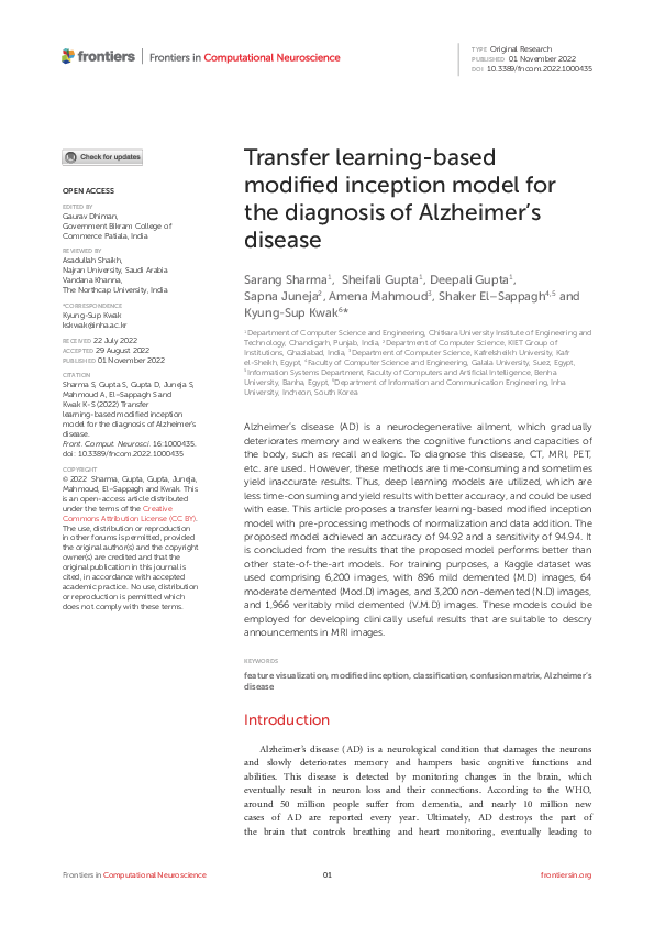 (PDF) Transfer learning-based modified inception model for the ...
