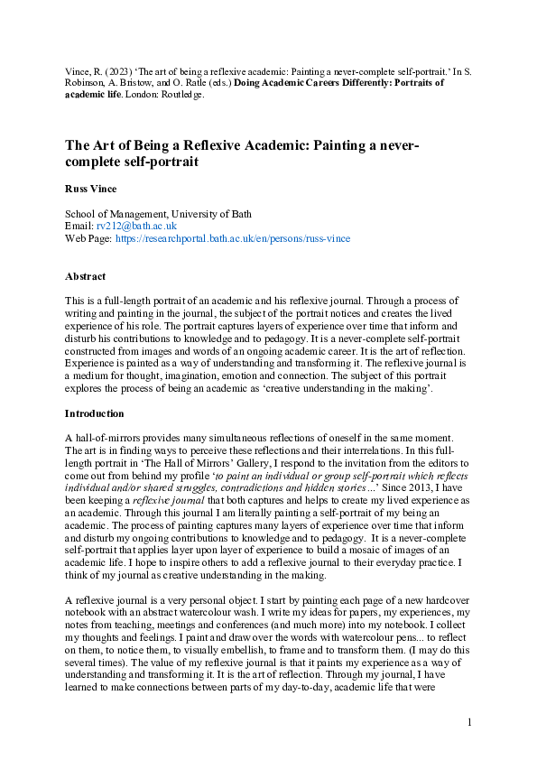 (PDF) The Art of Being a Reflexive Academic: Painting a nevercomplete ...