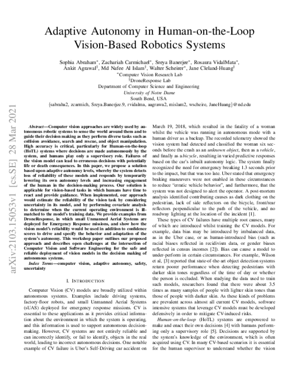 (PDF) Adaptive Autonomy in Human-on-the-Loop Vision-Based Robotics Systems | Sreya Banerjee ...