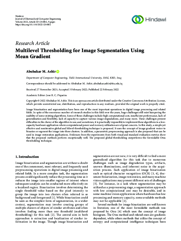 (PDF) Multilevel Thresholding for Image Segmentation Using Mean Gradient