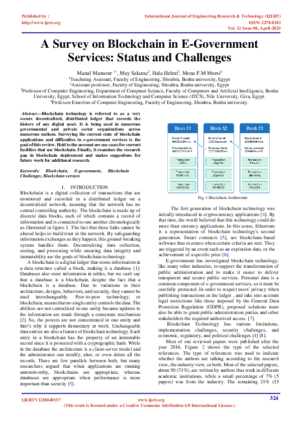 (PDF) A Survey on Blockchain in E-Government Services: Status and ...