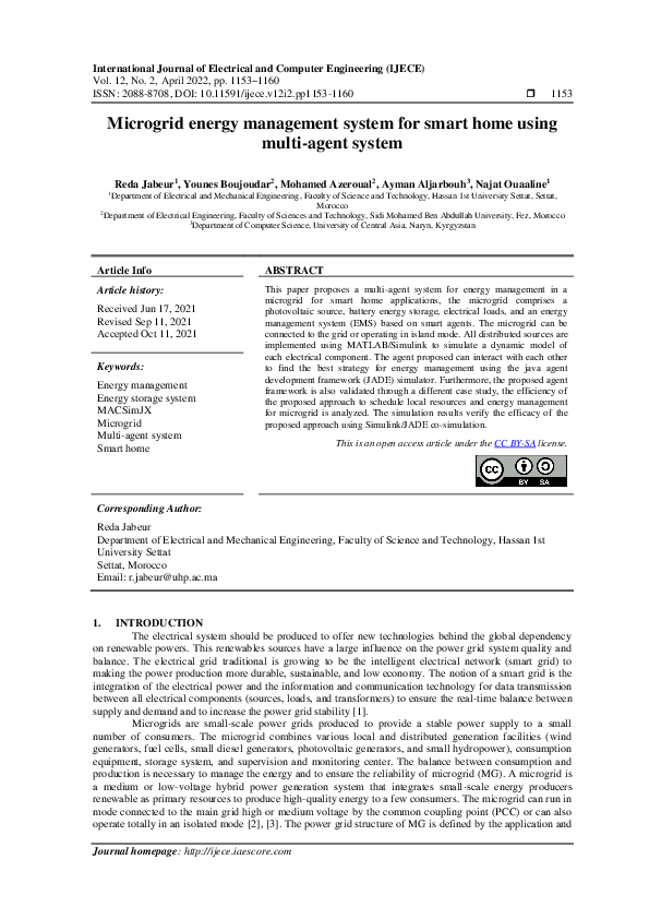 (PDF) Microgrid energy management system for smart home using multi-agent system