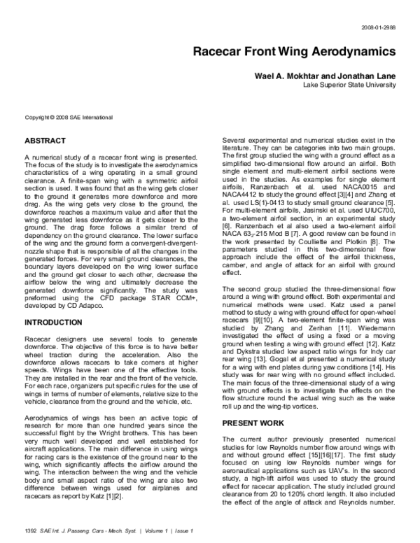 (PDF) Racecar Front Wing Aerodynamics