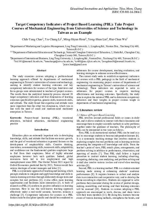 (PDF) Integration of Project-Based Learning (PBL) into Mechanical Engineering Programs