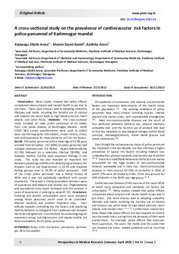 (PDF) A cross-sectional study on the prevalence of cardiovascular risk ...