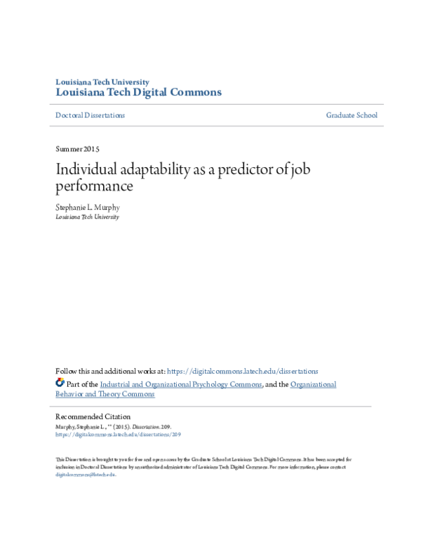 (PDF) Individual adaptability as a predictor of job performance