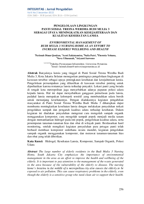 (PDF) Pengelolaan Lingkungan Panti Sosial Tresna Werdha Budi Mulia 3 Sebagai Upaya Meningkatkan ...