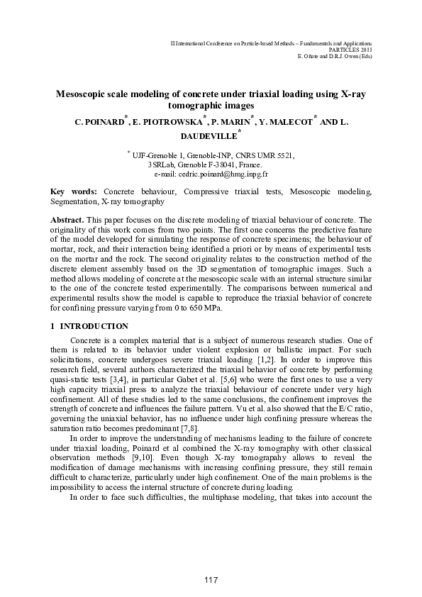 (PDF) Mesoscopic scale modeling of concrete under triaxial loading using X-ray tomographic images