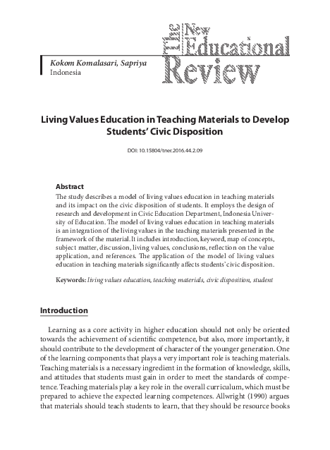 (PDF) Living Values education in teaching Materials to Develop students ...