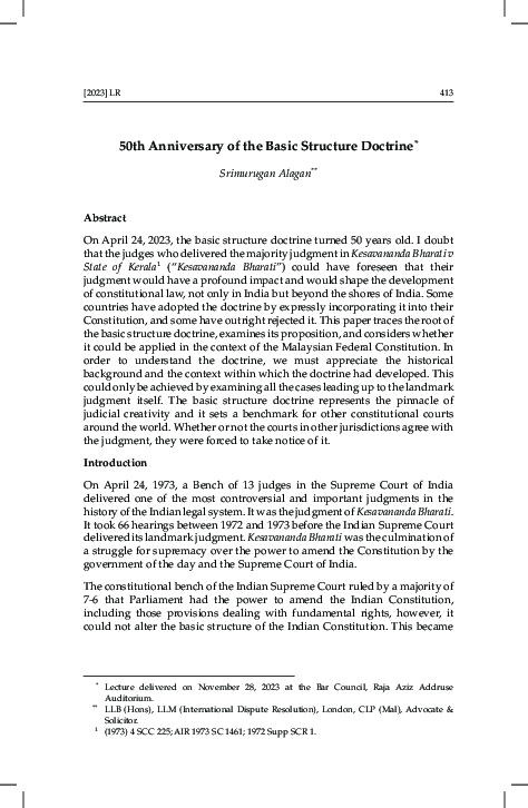 (PDF) 50th Anniversary of the Basic Structure Doctrine