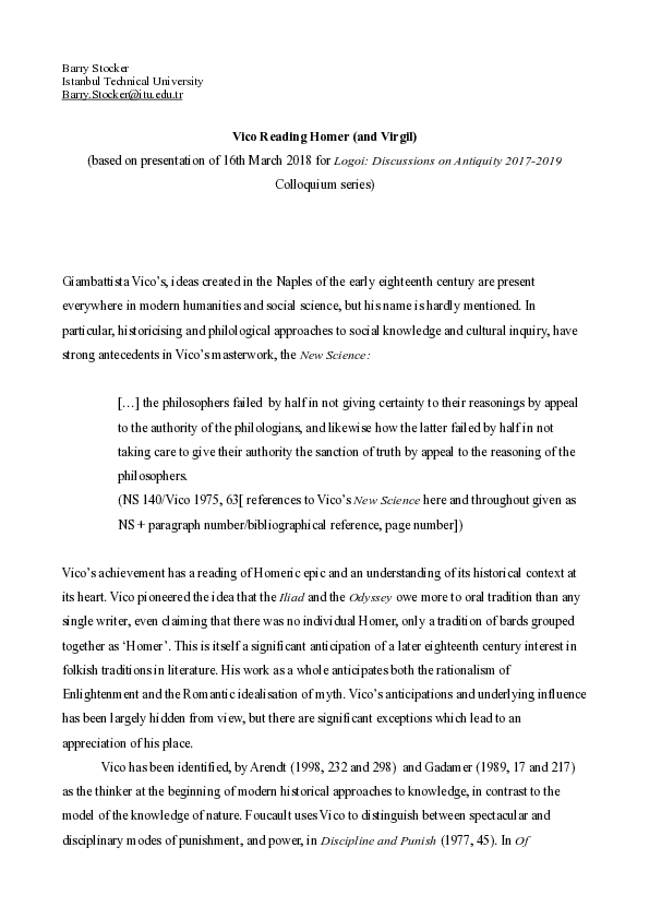 (PDF) Vico Reading Homer