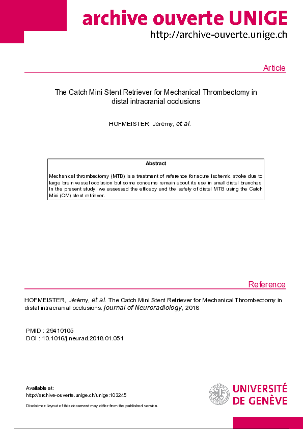 (PDF) The Catch Mini stent retriever for mechanical thrombectomy in ...