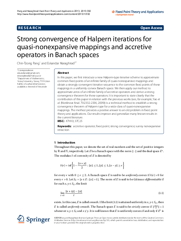 Pdf Strong Convergence Of Halpern Iterations For Quasi Nonexpansive Mappings And Accretive