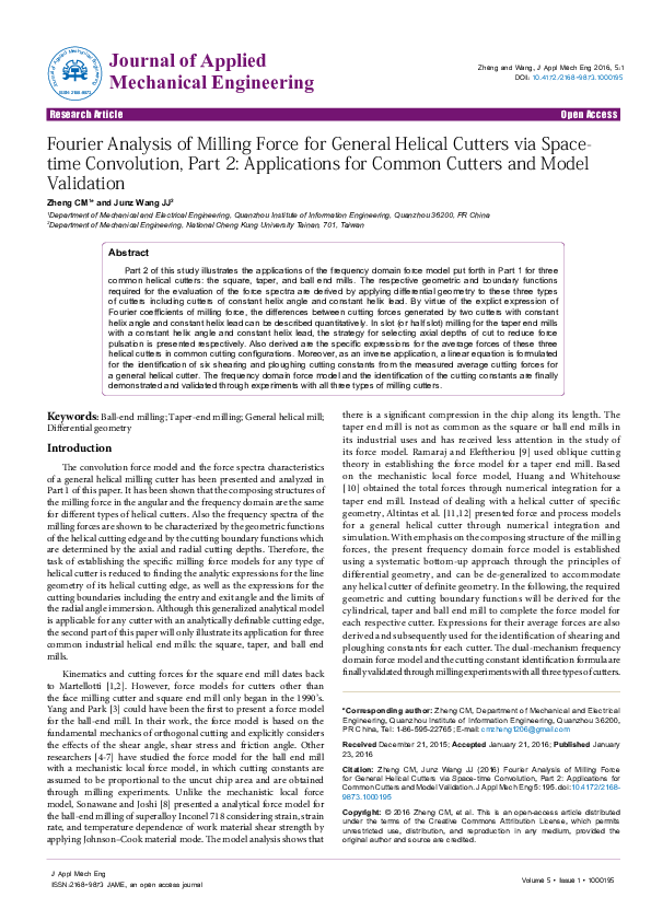 (PDF) Fourier Analysis of Milling Force for General Helical Cutters via Spacetime Convolution ...