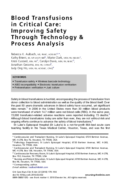 (PDF) Blood Transfusions in Critical Care: Improving Safety Through ...