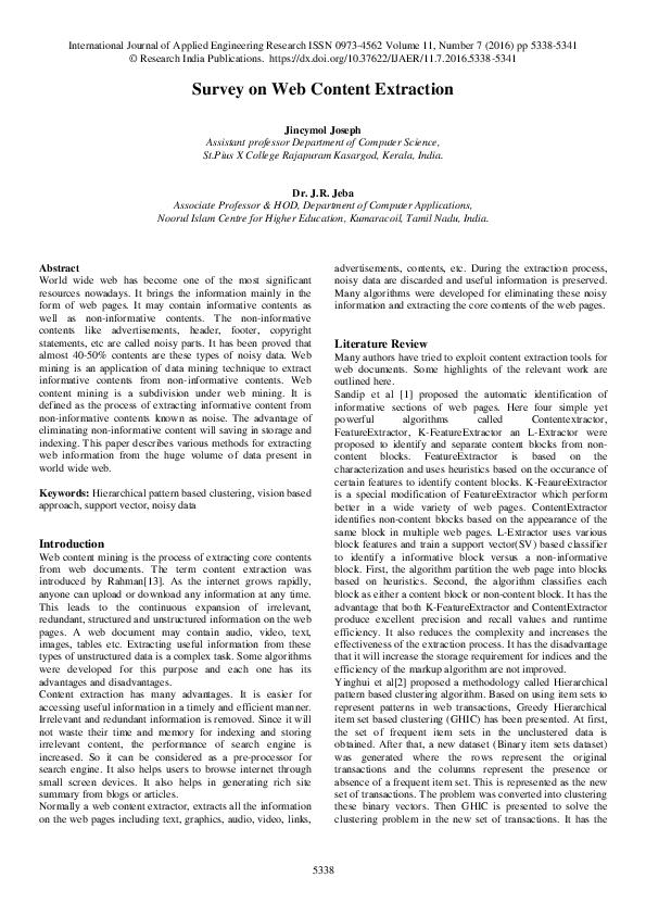 (PDF) Survey on Web Content Extraction