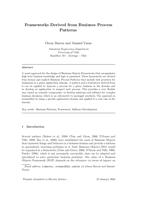 (PDF) Frameworks derived from business process patterns