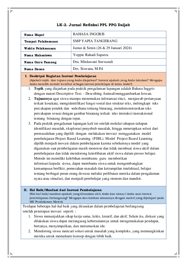 (PDF) LK-2. Jurnal Refleksi PPL PPG Daljab