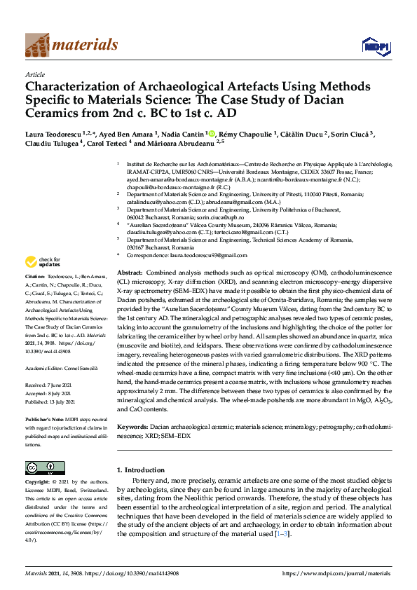 (PDF) Characterization of Archaeological Artefacts Using Methods ...