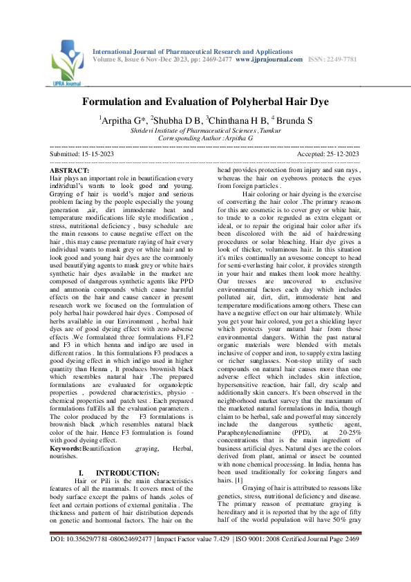 Pdf Formulation And Evaluation Of Polyherbal Hair Dye