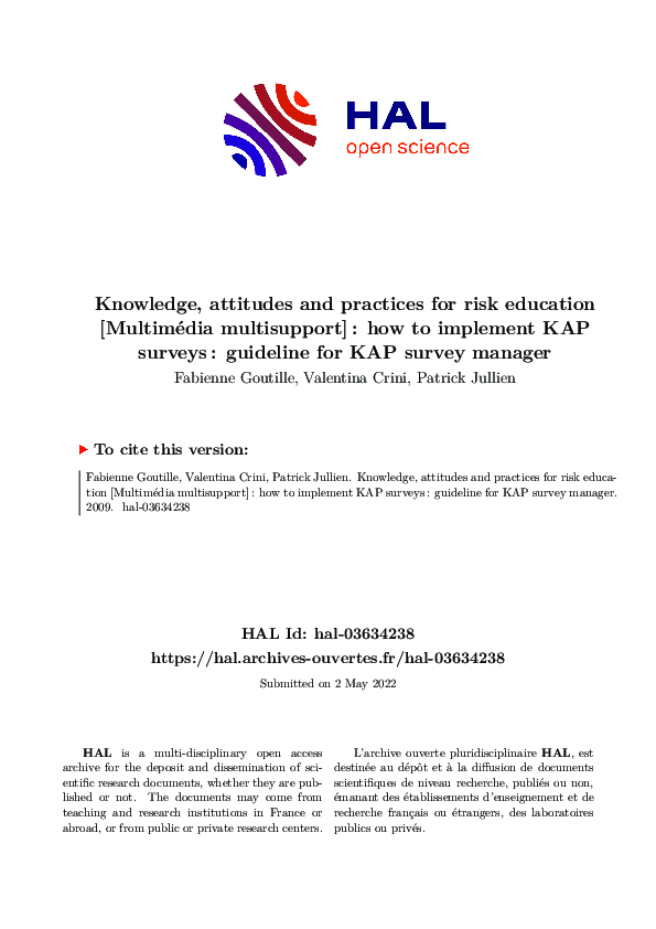 (PDF) Knowledge, attitudes and practices for risk education [Multimédia ...