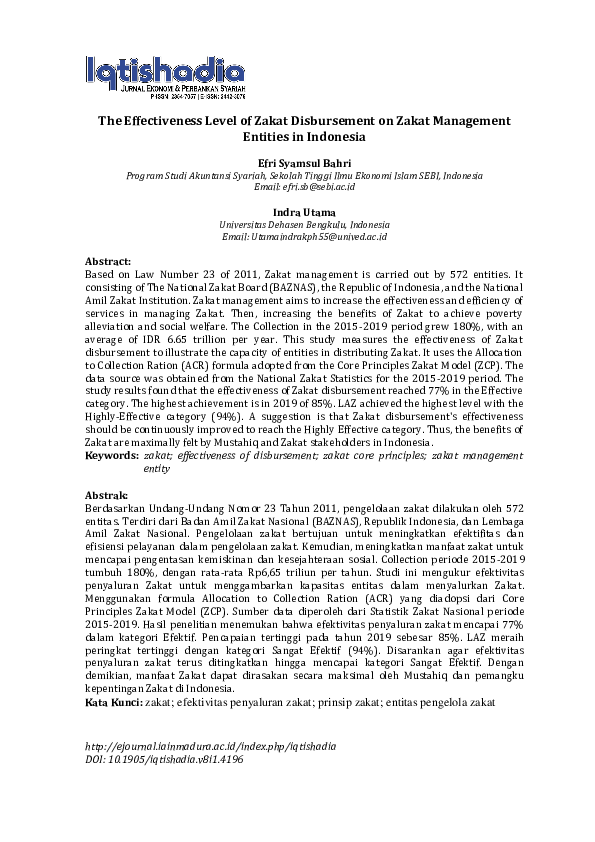 (PDF) The Measurement of the Effectiveness of Zakat Disbursement in Indonesia