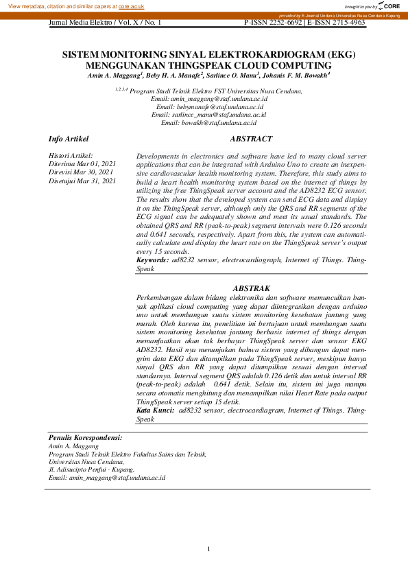 (PDF) Sistem Monitoring Sinyal Elektrokardiogram (Ekg) Menggunakan Thingspeak Cloud Computing