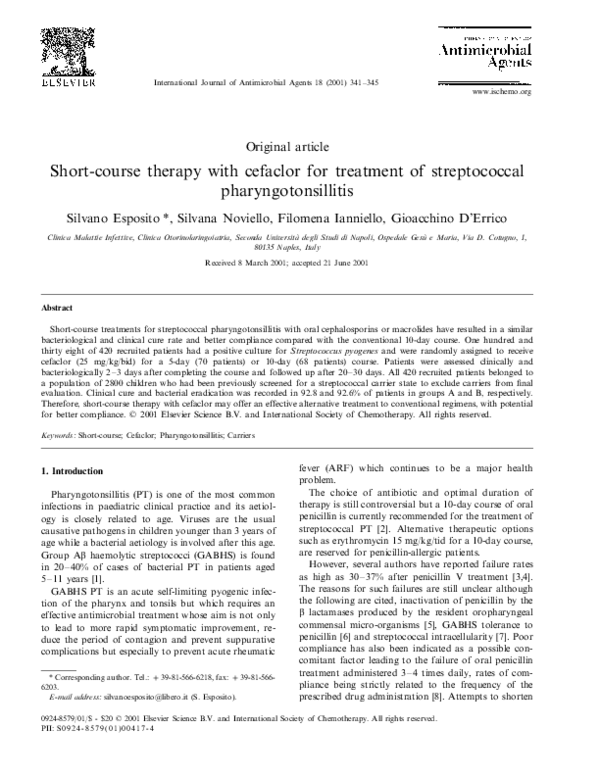 (PDF) Short-course therapy with cefaclor for treatment of streptococcal ...
