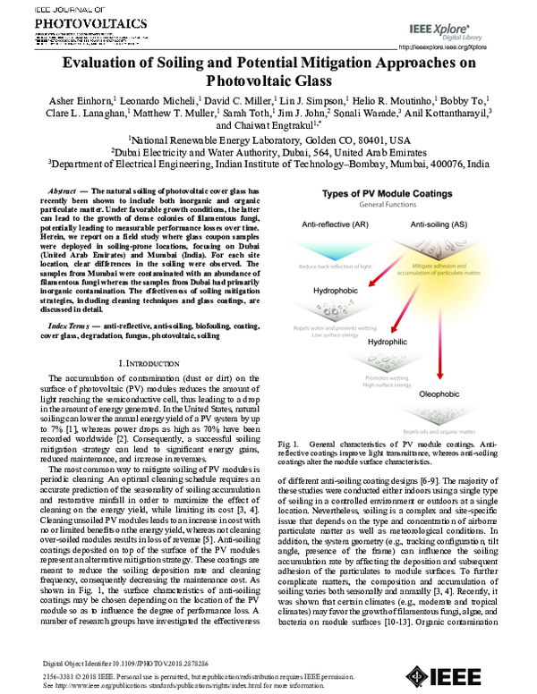 (PDF) Evaluation of Soiling and Potential Mitigation Approaches on ...