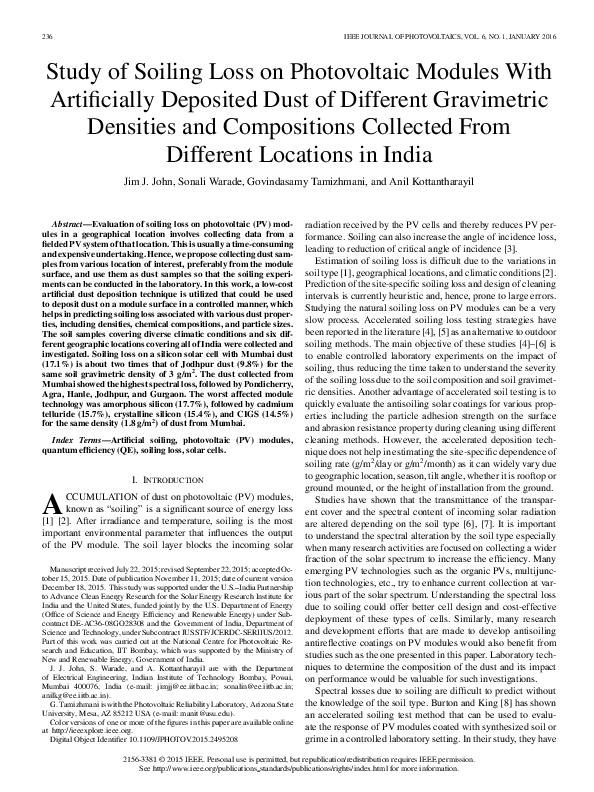 (PDF) Study of Soiling Loss on Photovoltaic Modules With Artificially Deposited Dust of ...
