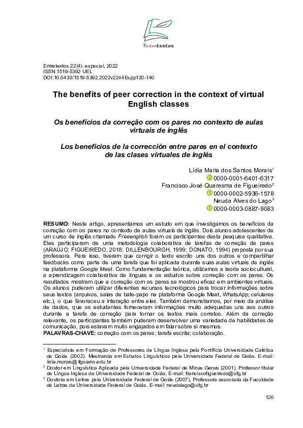 (PDF) The benefits of peer correction in the context of virtual English ...