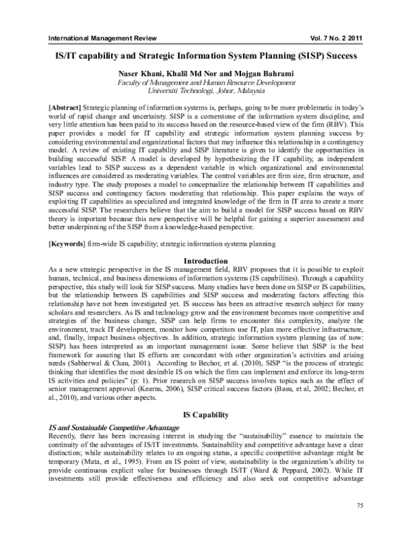 (PDF) IS/IT Capability and Strategic Information System Planning (SISP ...